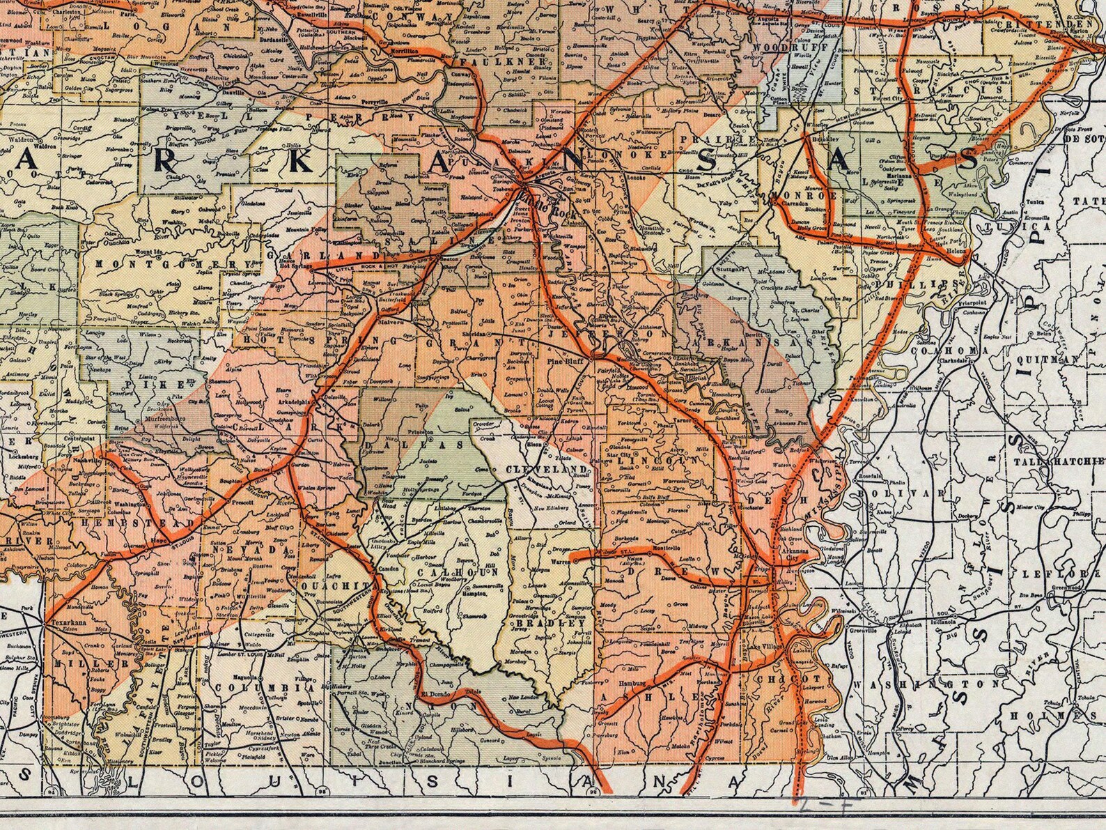 Vintage Arkansas Map Print: Land Grants, Railways Wall Art - Etsy