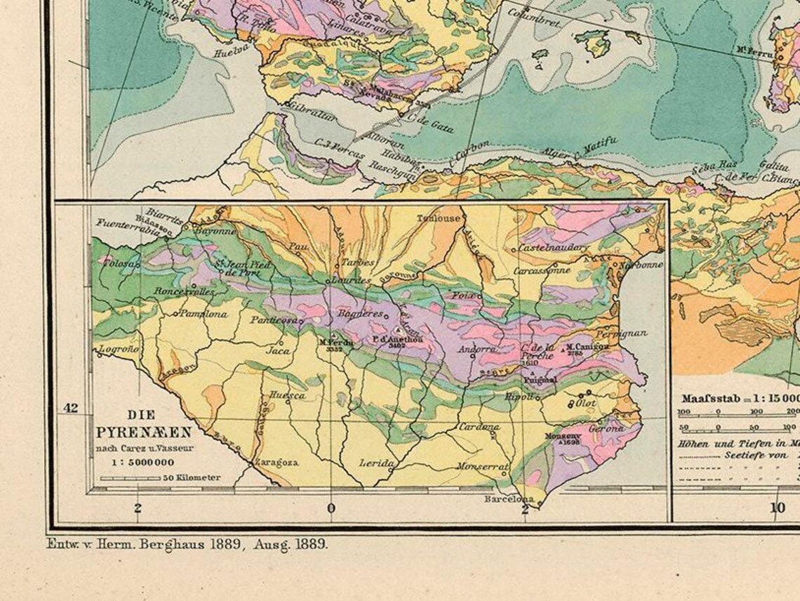 Vintage Europe Geological Map: 1882 Lithograph Art Print - Etsy