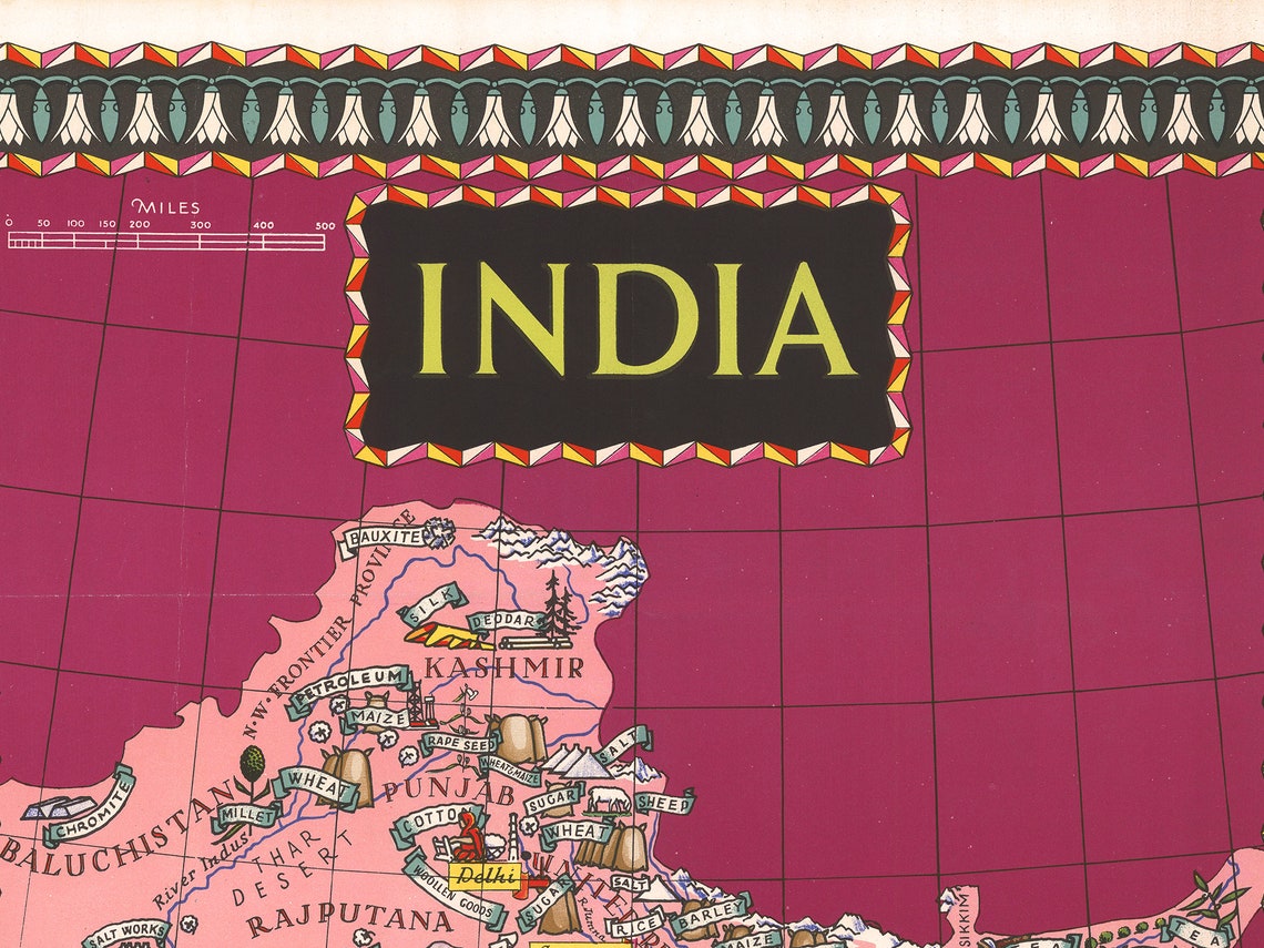 Vintage Pictorial Map of India India Poster Map India Wall - Etsy