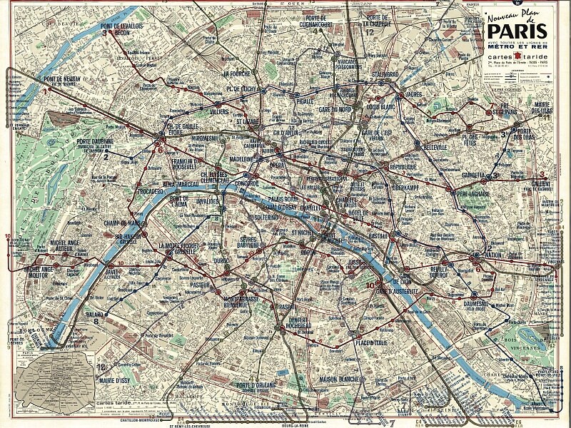Detailed Map of Paris Showing All Metro and RER Lines Paris - Etsy