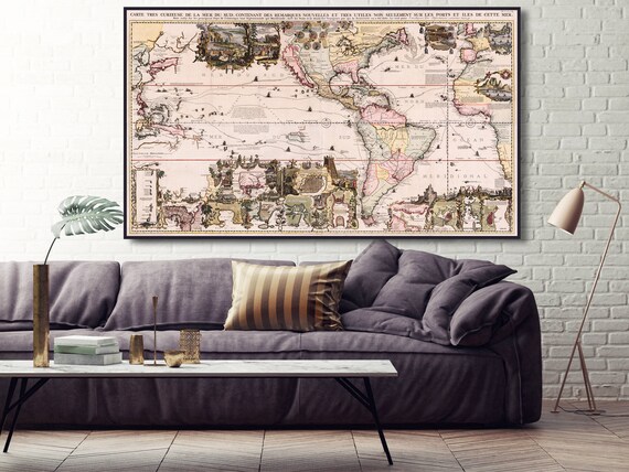 Medieval Wall Map of the Americas and the Pacific Magnificent | Etsy