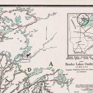 Vintage Canoe Route Map | Superior National Forest & Quetico Provincial ...