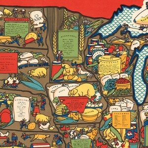 A Food Map of the United States, Vintage United States Gastronomy Map ...