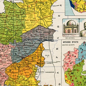 Vintage Map of the Mysore State, Kingdom of Mysore, Mysore Map, Indian ...