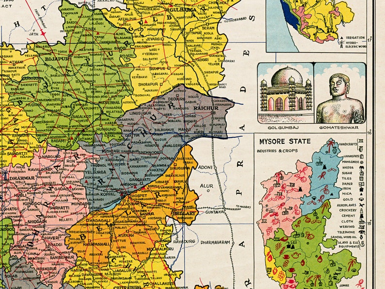 Vintage Map of the Mysore State Kingdom of Mysore Mysore - Etsy