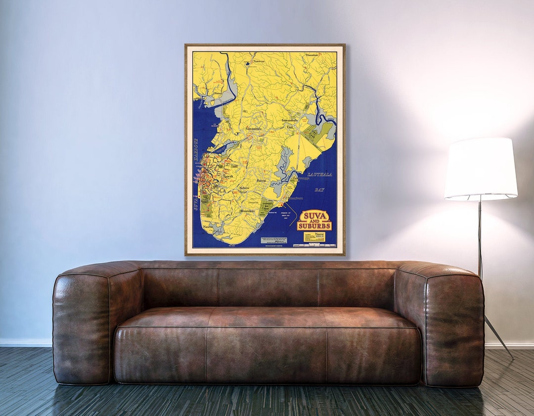 Vintage Map of Fiji, Viti Levu, Suva and Suburbs, - Etsy