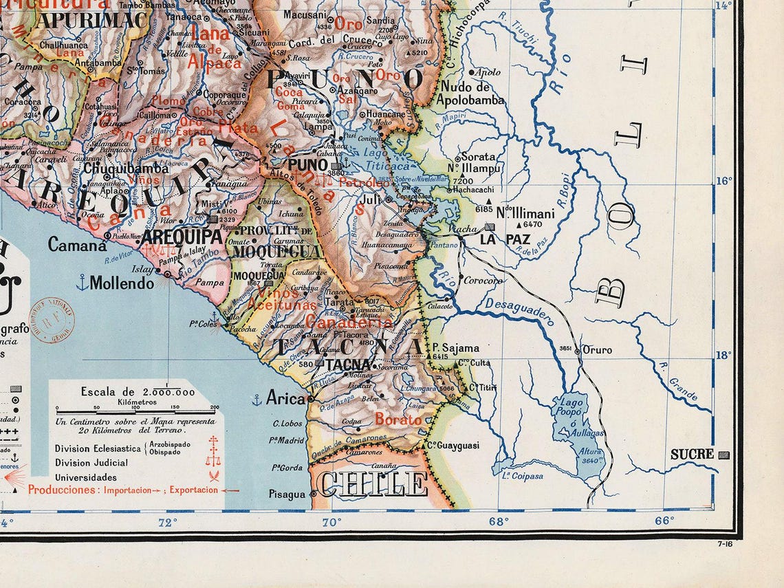 Vintage Peru Map Print: 1916 Peruvian Wall Art - Etsy