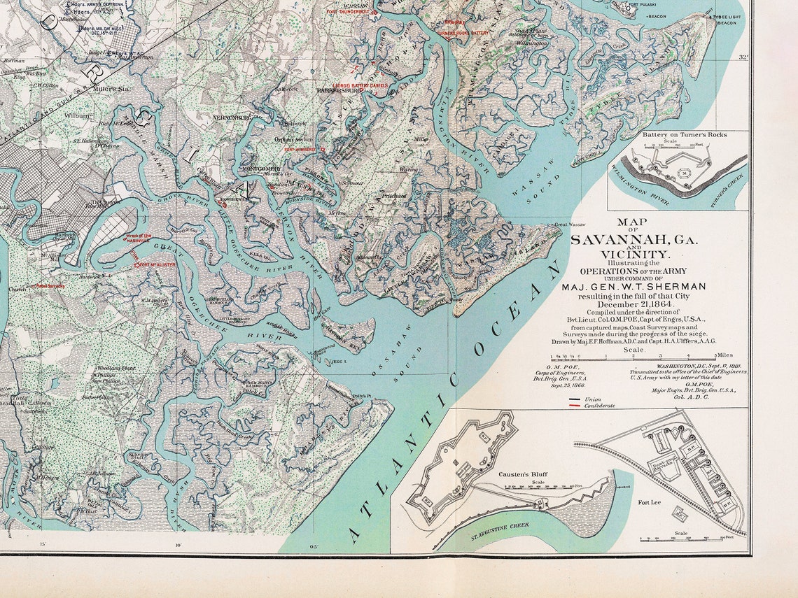 Vintage Map of Savannah Ga Old Savannah Map Savannah | Etsy