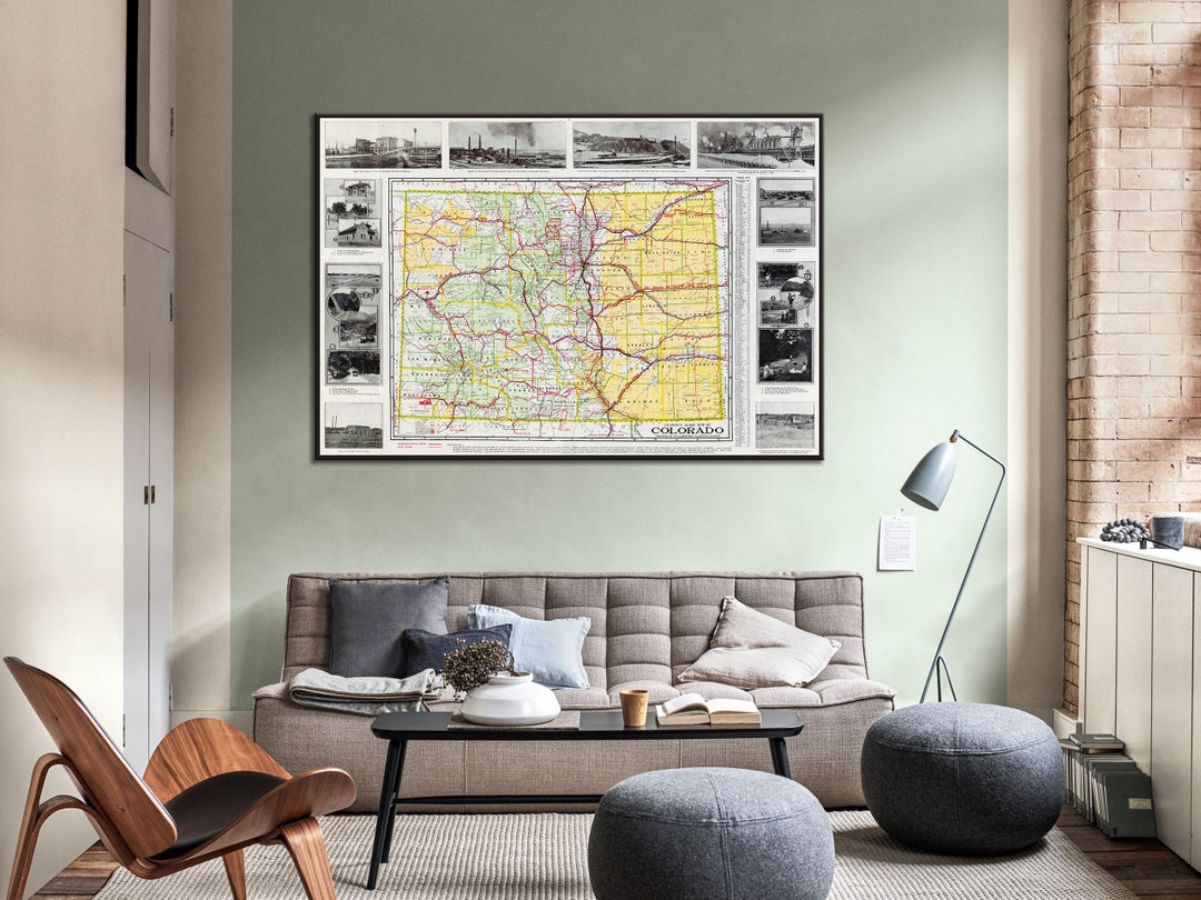 Vintage Map of Colorado, Colorado State Map, Old Colorado Wall Art ...