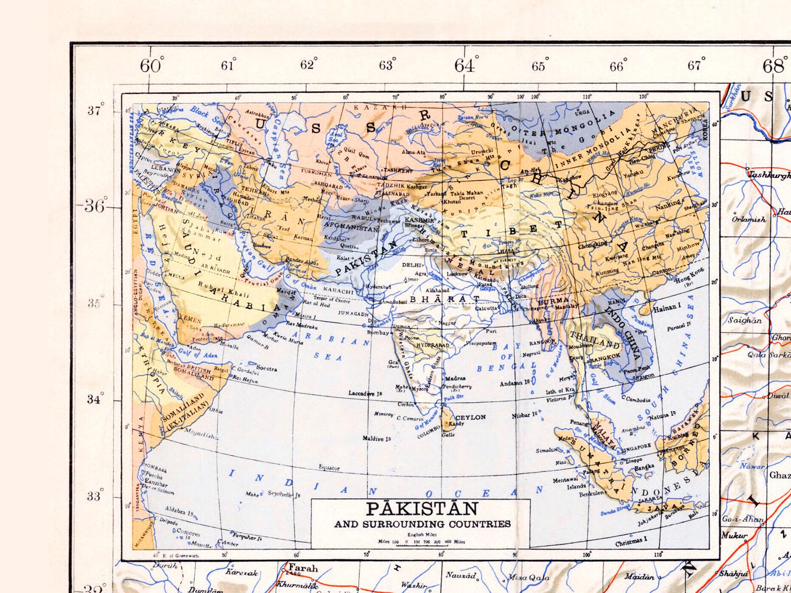 Vintage Pakistan Map Print: Detailed Cartography Art - Etsy