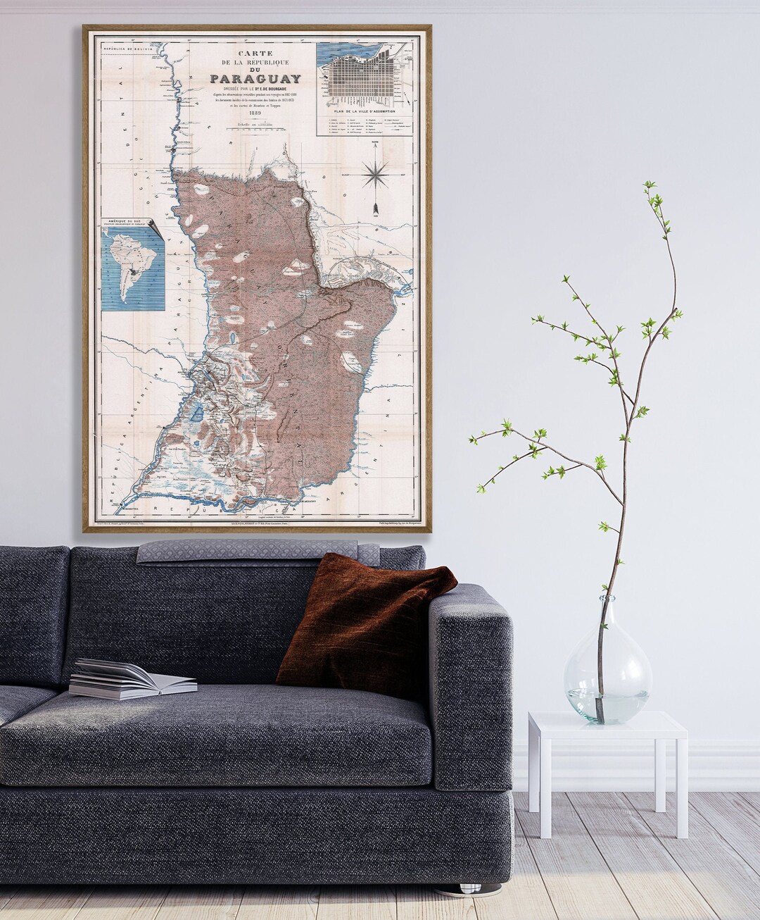 Vintage Map of Paraguay Old Paraguay Map Large Paraguay Wall - Etsy