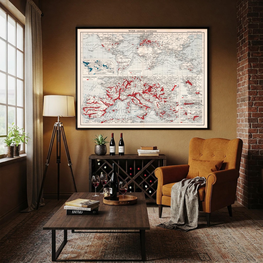 Vintage World Wine Map Print, Wine Growing Countries Atlas Page - Etsy ...