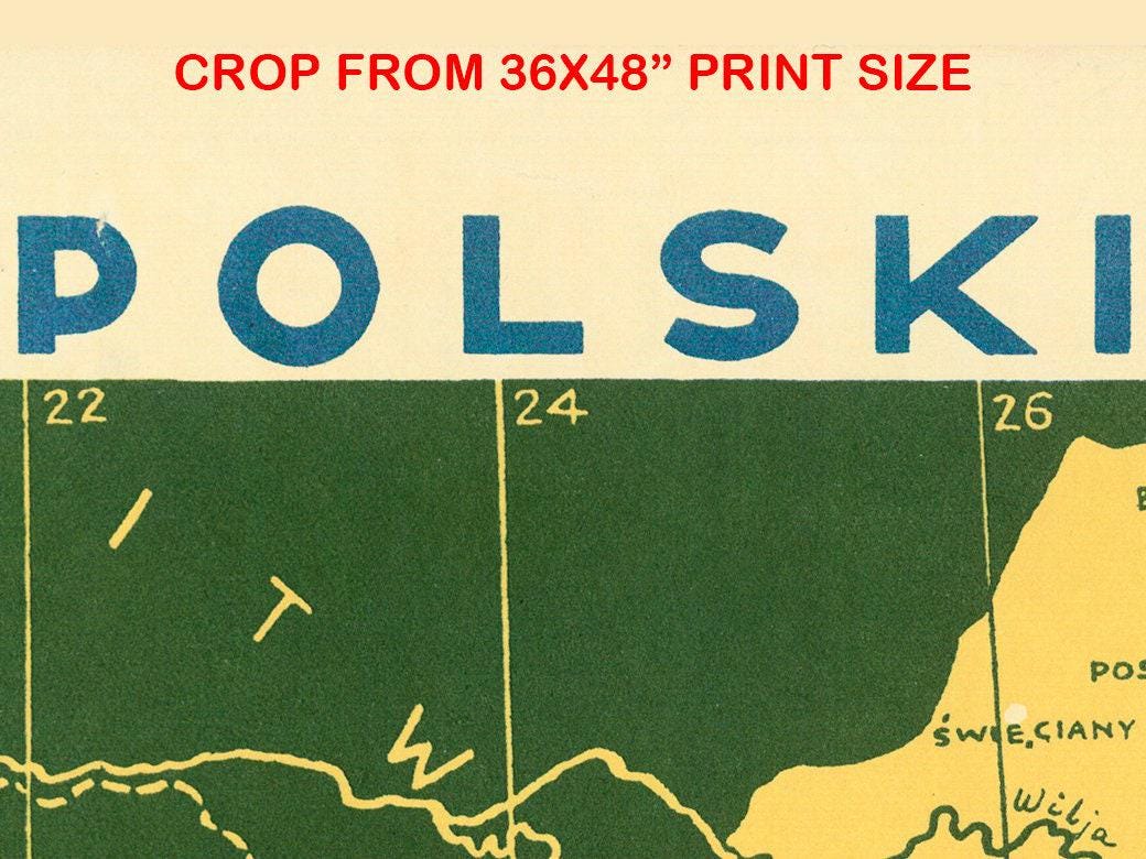 Vintage Poland Map Poster: 1936 Polish Wall Art Print - Etsy
