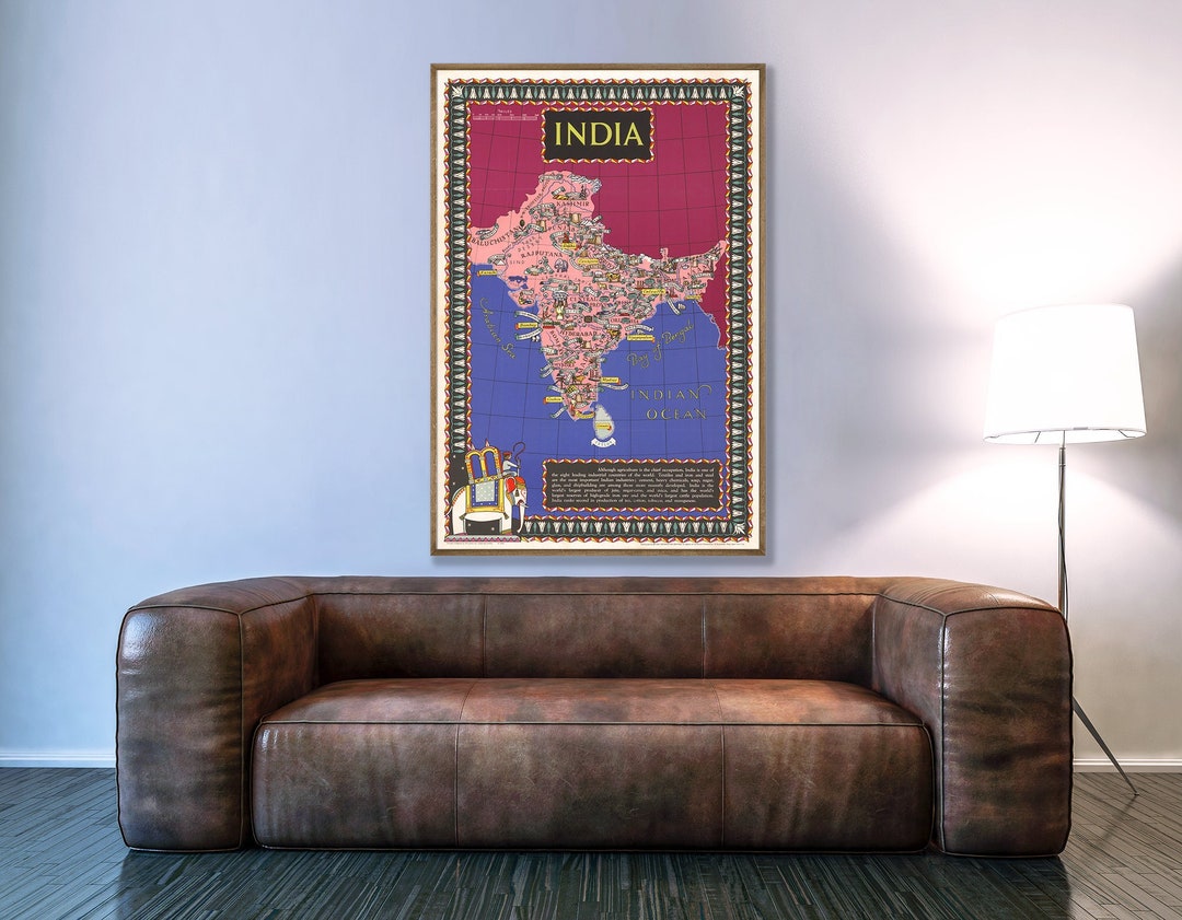 Vintage Pictorial Map of India, India Poster Map, India Wall Map ...