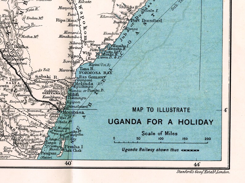 Vintage Uganda Map Large Uganda Print Kampala Kenya - Etsy