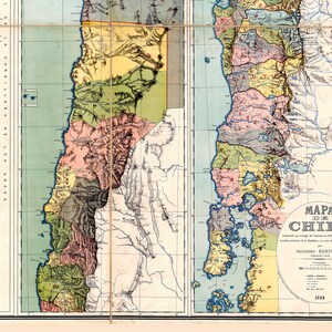 Vintage School Map of Chile, Old Chile Print, Large Chile Wall Map ...