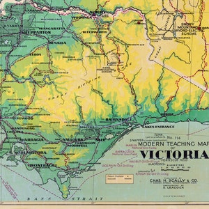 Vintage Map of Victoria Australia, Educational Wall Map of Victoria ...