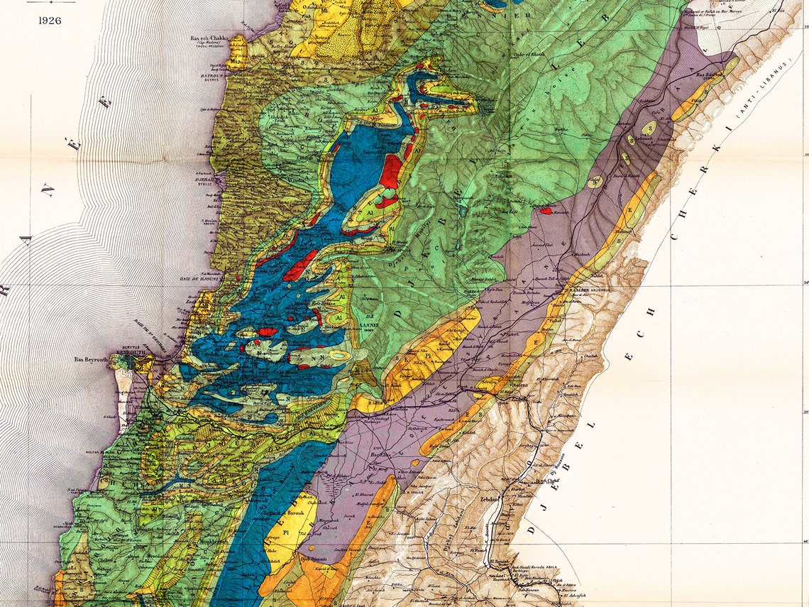 Vintage Lebanon Wall Art Old Geological Map of Lebanon - Etsy