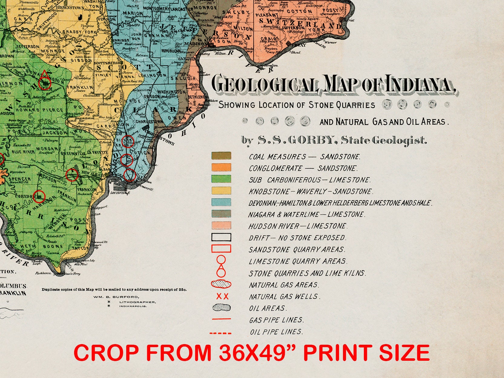 Geological Map of Indiana Old Indiana Map Indiana Wall Art - Etsy