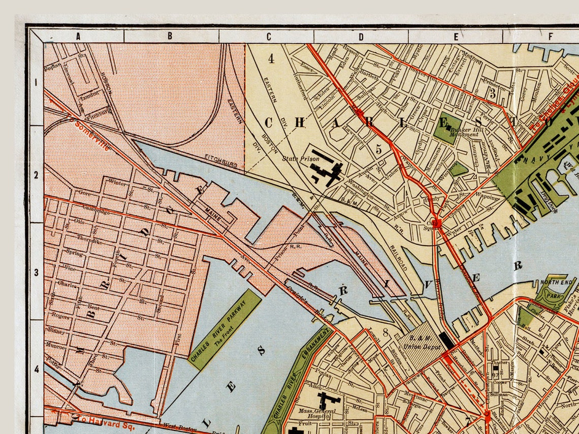 Vintage Map of Boston Historical Boston Wall Art Old Boston - Etsy