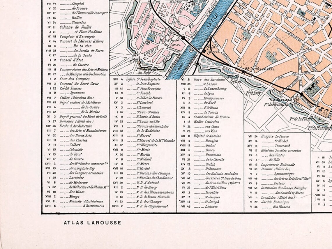 Plan De Paris From Atlas Larousse Map of Paris in French - Etsy Canada