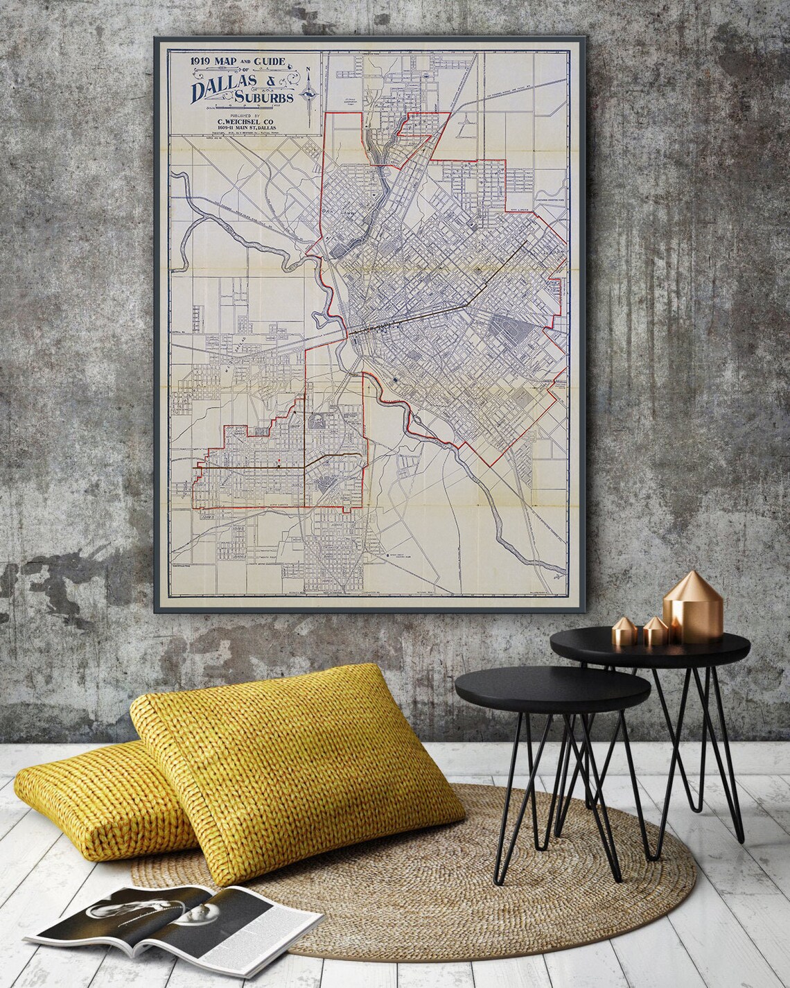 Vintage Map of Dallas Old Dallas Map Dallas Print Dallas - Etsy