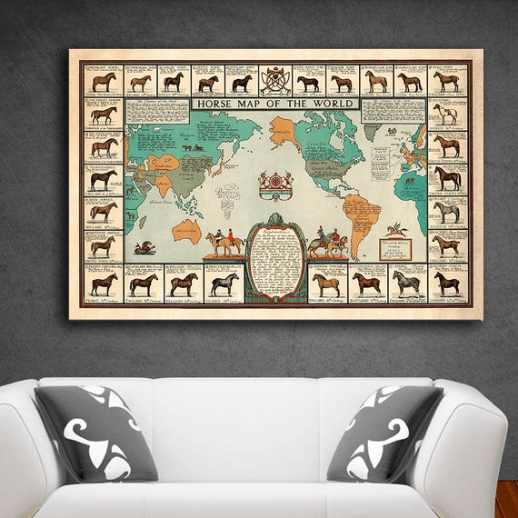 Horse map of the world horses art print horses poster | Etsy