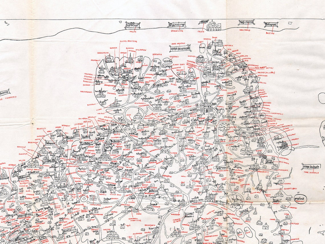 Facsimile of the Gough Map British Isles Map Bodleian Map - Etsy