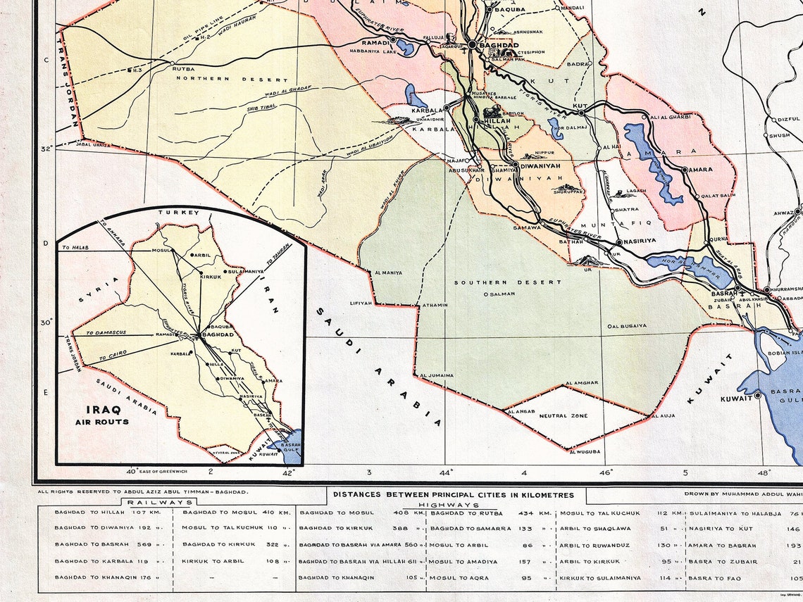 Historical Sites Iraq Map Old Map of Iraq Iraq Wall Art - Etsy