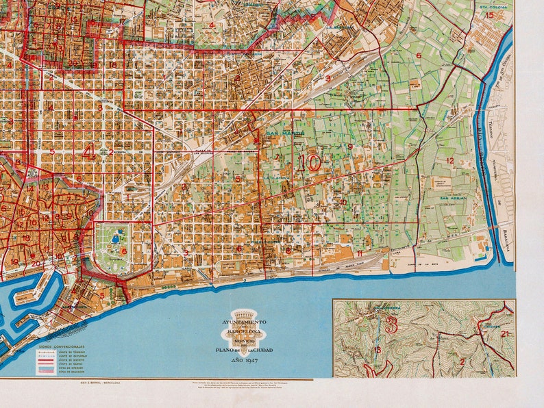 Vintage Map of Barcelona Old Barcelona Map Barcelona Wall | Etsy