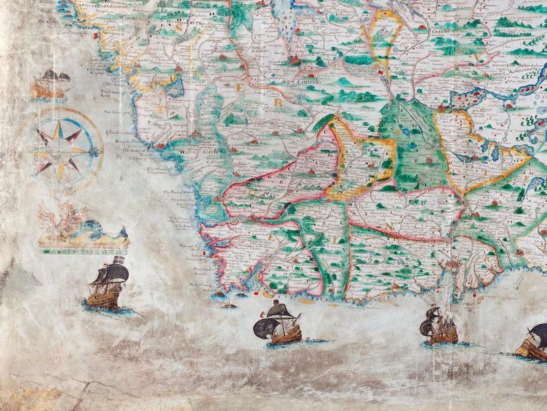 Medieval Map of Ireland Antique Ireland Map Names of the - Etsy