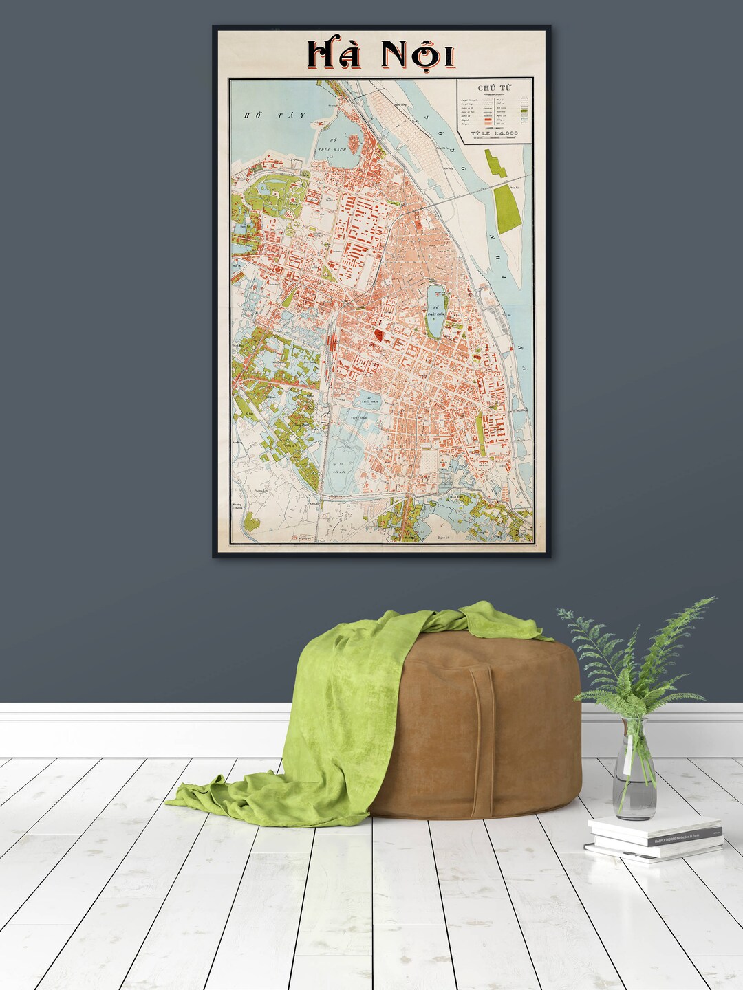 Vintage Map of Hanoi, Hanoi City Map, Hanoi Print, Vietnam Maps, Hanoi ...