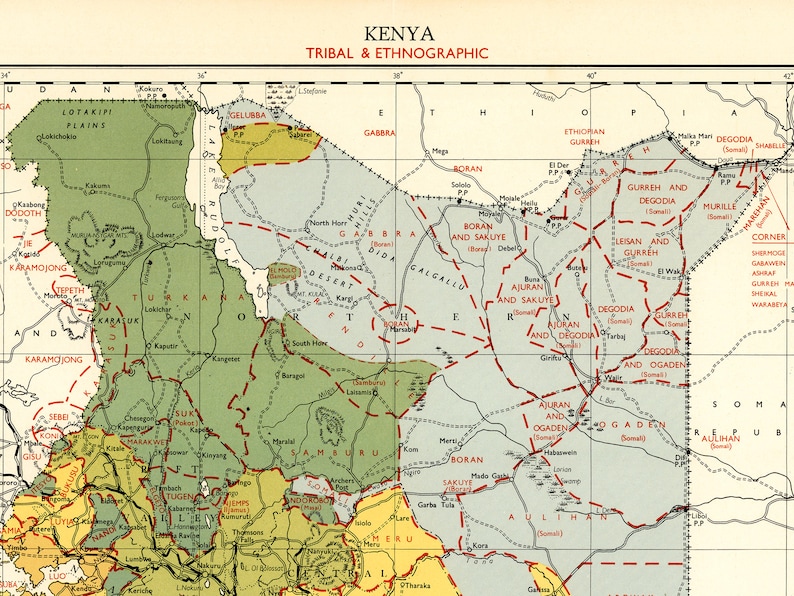 Old Kenya Map Tribal & Ethnographic Map of Kenya Kenya Wall | Etsy
