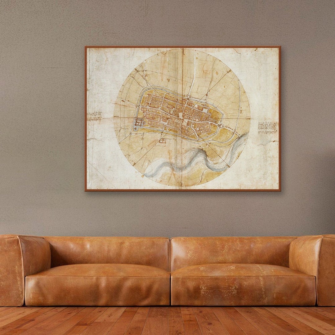 Leonardo Da Vinci - Plan of Imola, a Drawing of a Map of Imola, Showing ...