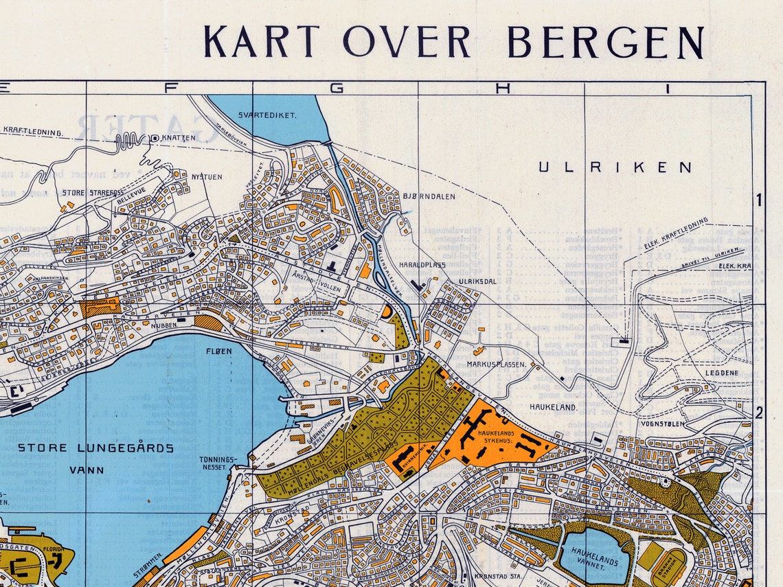 Vintage Map of Bergen Old Bergen Map Bergen Norway - Etsy
