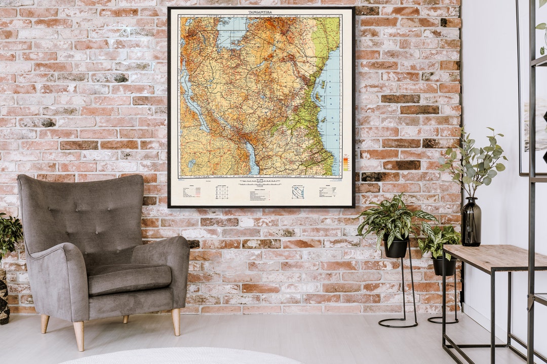 Vintage Map of Tanzania, Old Tanzania Print, Tanganyika Map, Tanzania ...