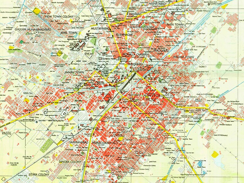 Faisalabad City Map Faisalabad Pakistan Faisalabad Map - Etsy
