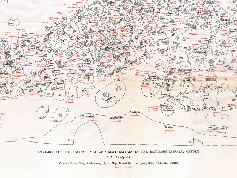 Facsimile of the Gough Map British Isles Map Bodleian Map - Etsy