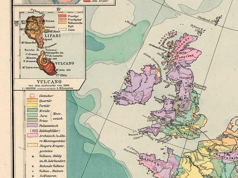 Vintage Europe Geological Map: 1882 Lithograph Art Print - Etsy
