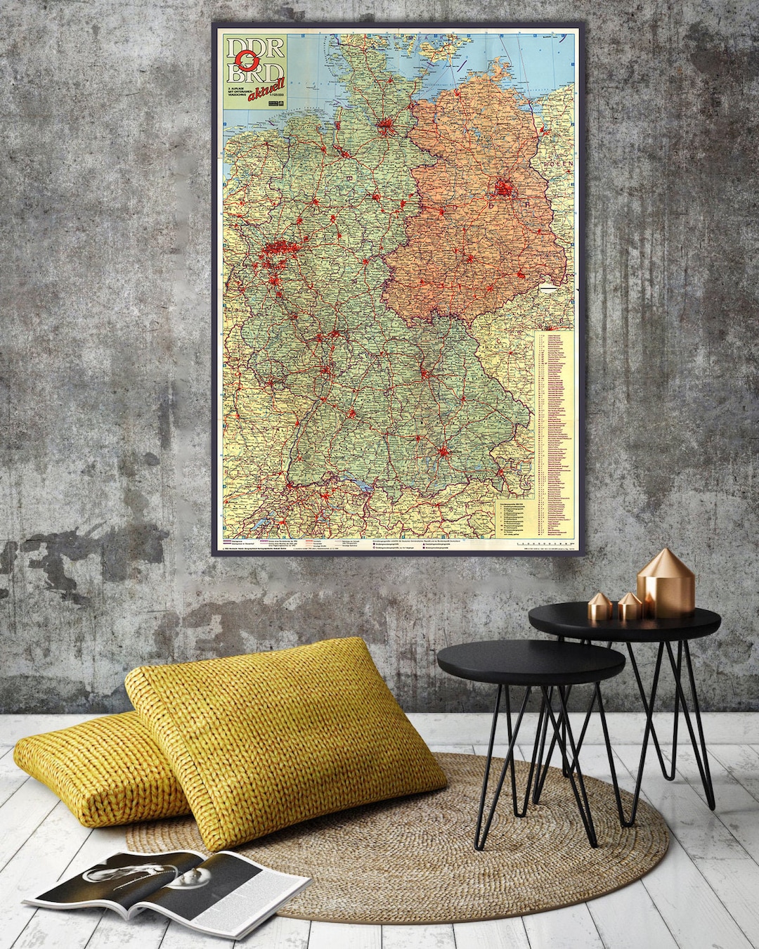 Mapa de Alemania del Este y Alemania Occidental 1989, RDA y RFA, puntos ...