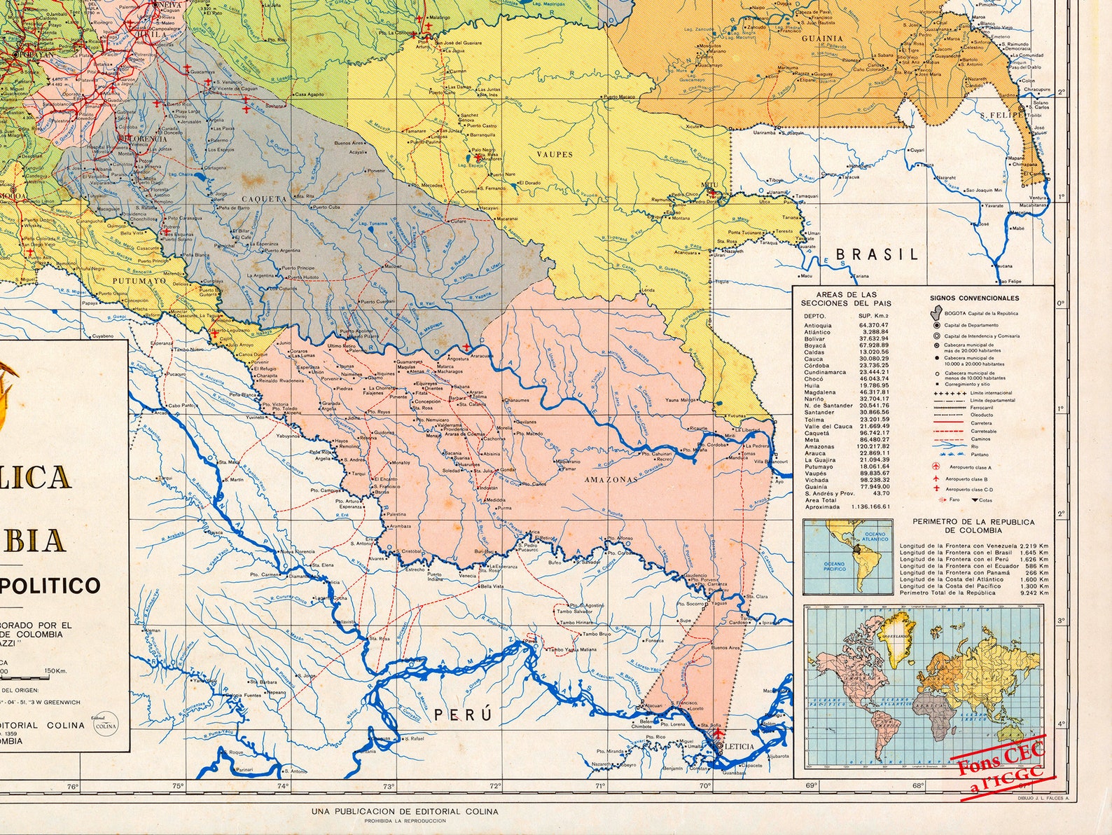Colombia Wall Map Vintage Map of Colombia Old Colombia Map | Etsy