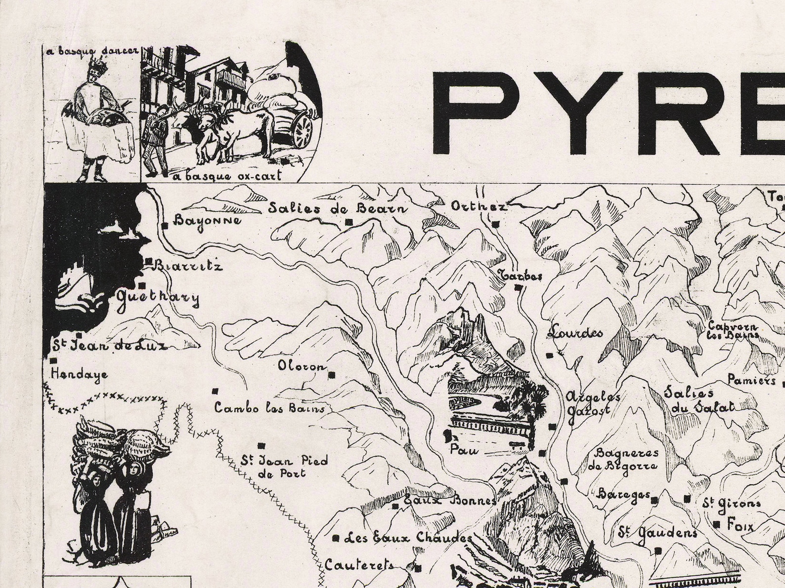 Map of the Pyrenees Pictorial Pyrenees Map Vintage Pyrenees - Etsy