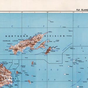 1960s Fiji Topographic Map – Vintage Island Terrain Chart, South ...