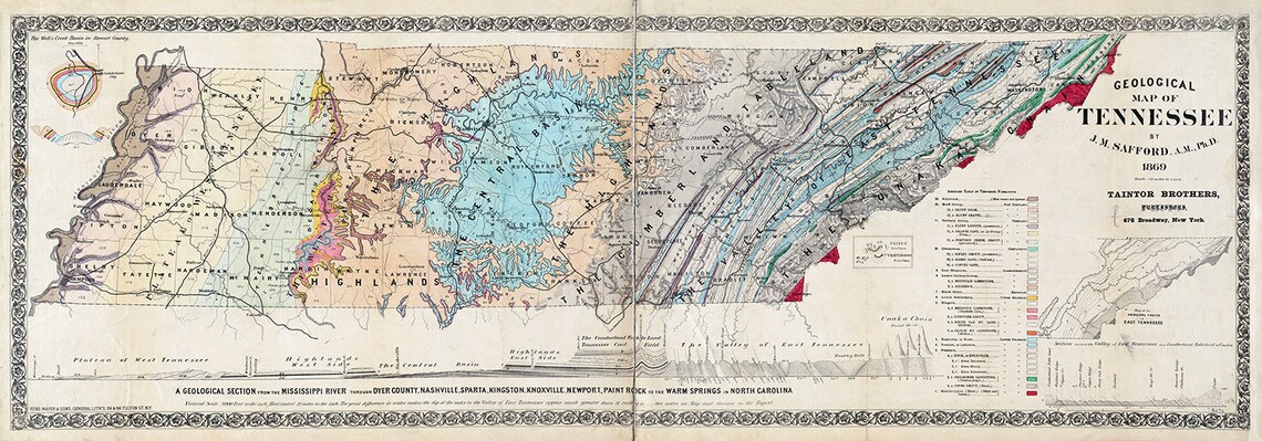Antique State of Tennessee Geologic Map Vintagetennessee Wall - Etsy