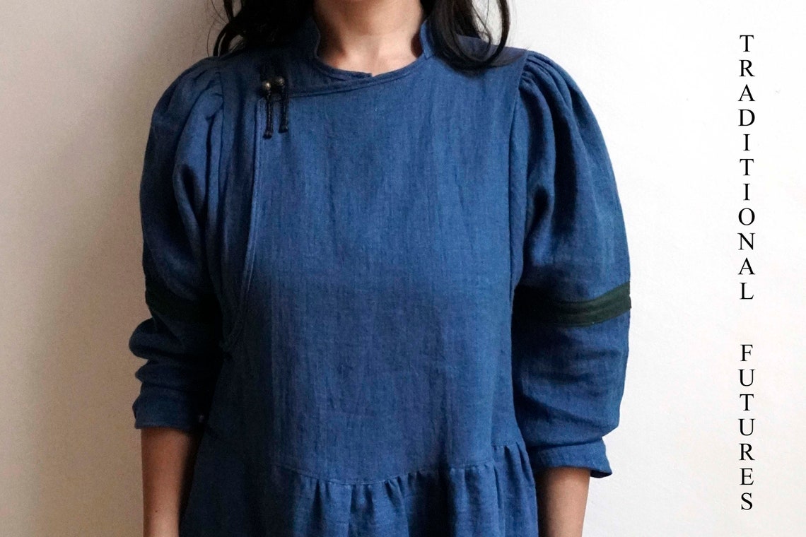 Blue Linen Buryat Mongolian Degel Deel Wrap Around Dress for Women - Etsy