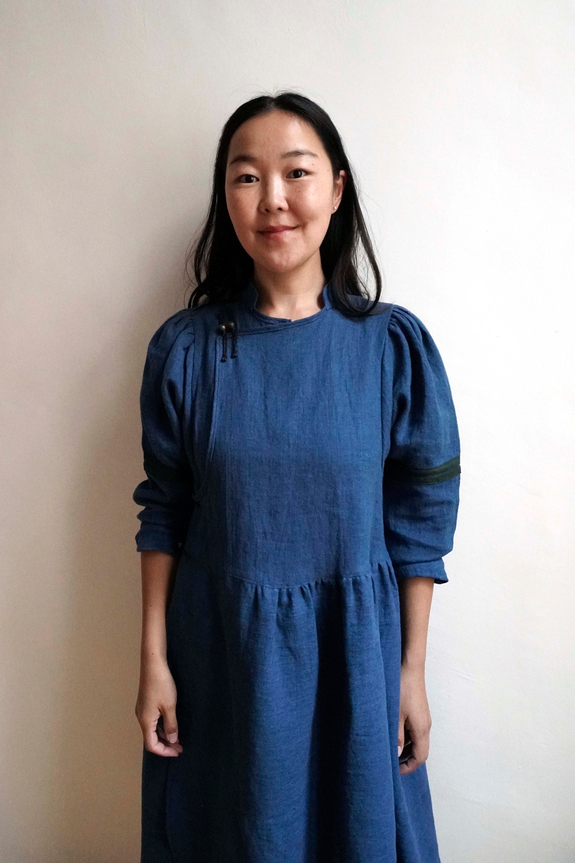 Blue Linen Buryat Mongolian Degel Deel Wrap Around Dress for Women - Etsy