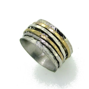 Unique Wide Wedding Ring, Mixed Metal Ring, Rings for Women, Spinner ...
