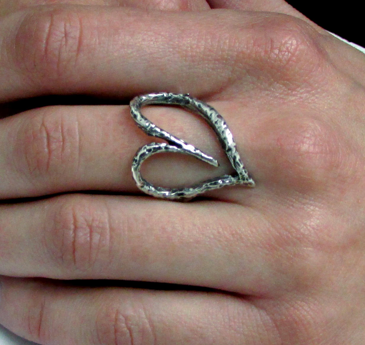 Heart Shaped Rings, Sterling Silver Hammered Ring, Oxidized Silver, Big ...
