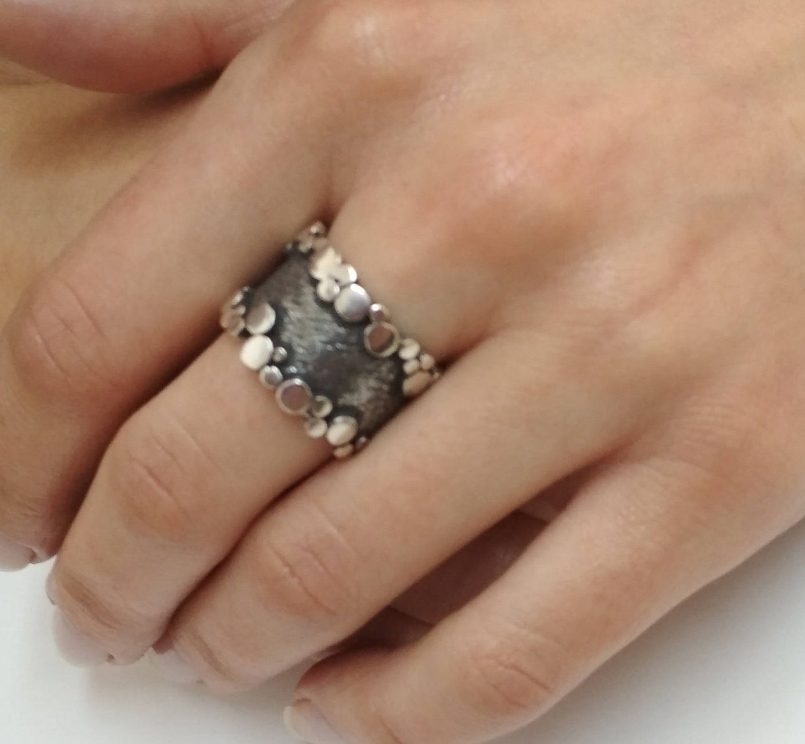 Silver Bubble Ring, Silver Oxidized Ring, Wide Wedding Ring, Thick Ring ...
