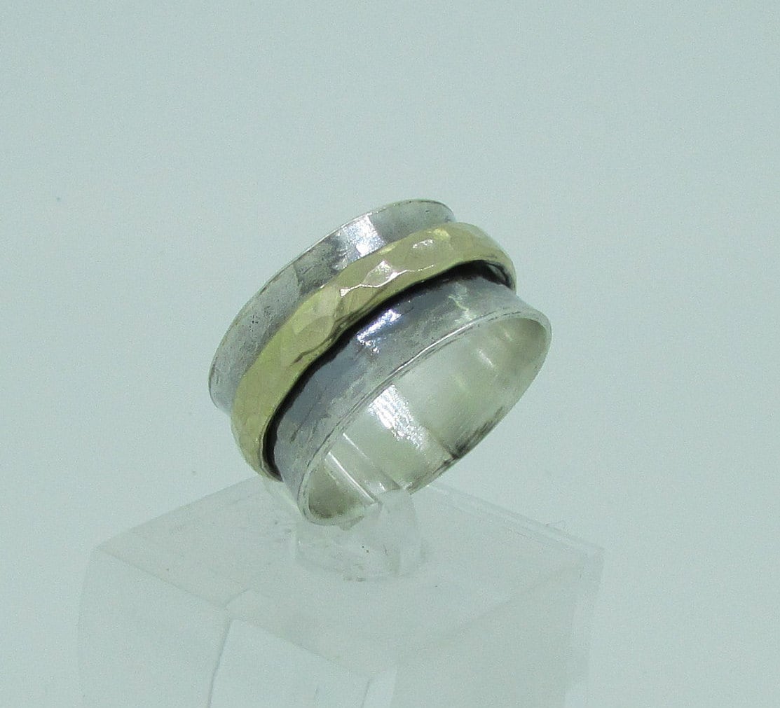 Two Tone Spinner Ring for Women, Meditation Ring, 925 Sterling Silver ...